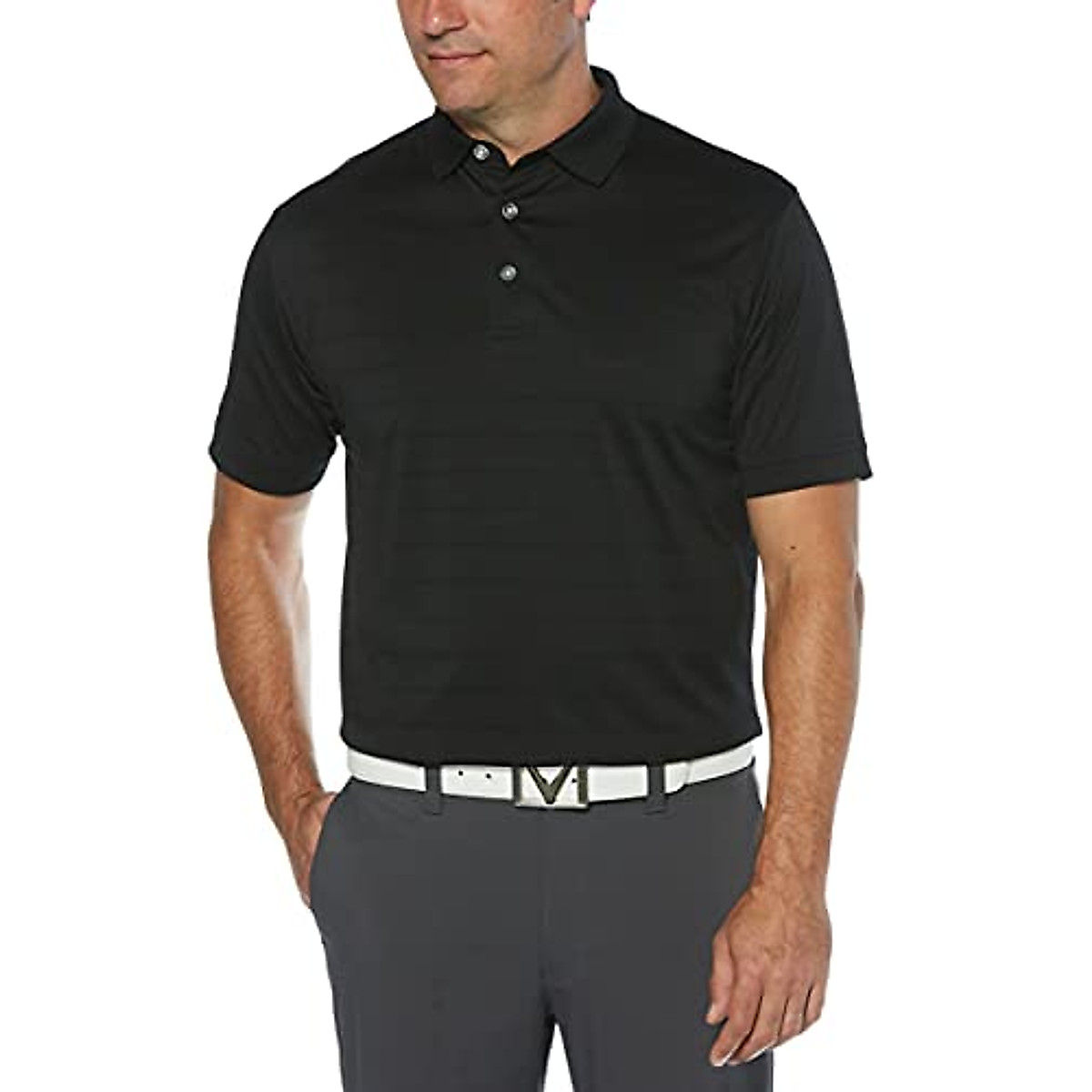 Callaway Men's Basic Short Sleeve Opti-Vent Open Mesh Polo Golf Shirt , Black, Small