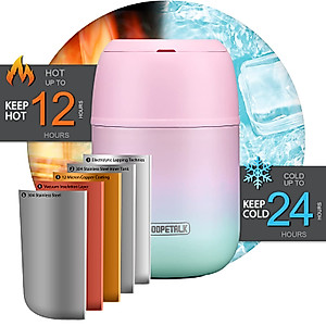 17 oz Insulated Lunch Containers Hot Food Jar, Wide Mouth Lunch Thermo for Kids Adults, Vacuum Stainless Steel Lunch Box With Handle Folding Spoon for School, Office (Blue-Pink)