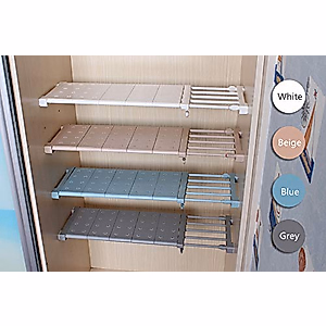 Ifever Adjustable Closet Tension Rod Shelf Expandable Organizer Divider Separator for Cabinet Wardrobe Cupboard Kitchen Bathroom (Beige, 11-15 Inch)