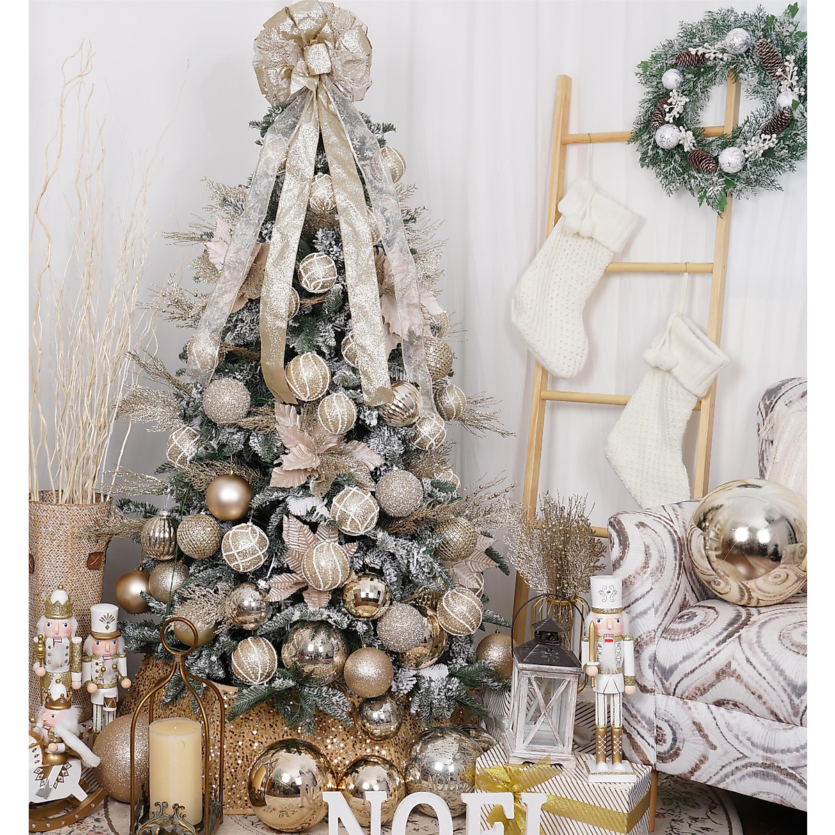 Christmas Glitter Stems 24pcs Artificial Pine Tree Picks for Christmas Tree Ornaments fillers, DIY Xmas Wreath, Crafts, Garland, Holiday, Party, Wedding and Home Decoration(Gold)