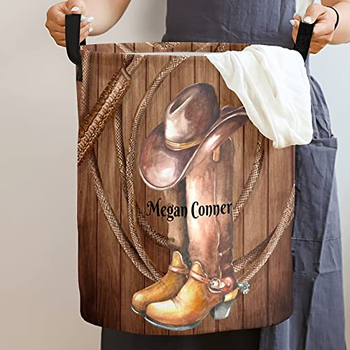 Cowboy Brown Personalized Laundry Basket ,Custom Foldable Storage Bins Laundry Hamper for Nursery Pet Toys Clothes