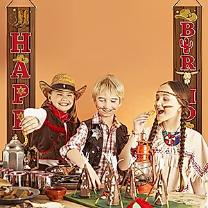 Western Cowboy Happy Birthday Door Banner Decorations, Western Theme Cowboy Theme Birthday Party Supplies, Wild West Cowboy Birthday Photo Booth Props Decor for Indoor Outdoor