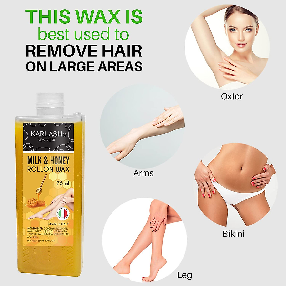 Karlash Professional Roll On Wax, Depilatory Hair Wax Removal for Body Hair, legs, arms hair Removal Wax Cartridge 75ml - Made in Italy - 2 Pieces (Honey)