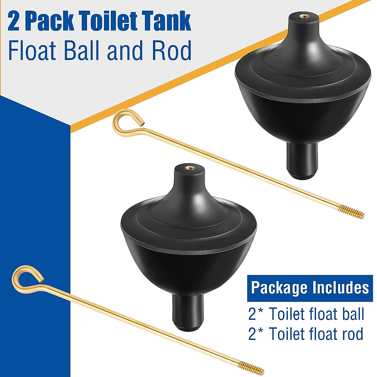 Enhon 2 Pack Toilet Tank Ball and Toilet Float Rod, Rubber Toilet Float Ball with Guide Tip, Universal Fit Tank Ball with Brass Rod, Toilet Tank Float Ball and Rod for Common Leak or Toilet Problem