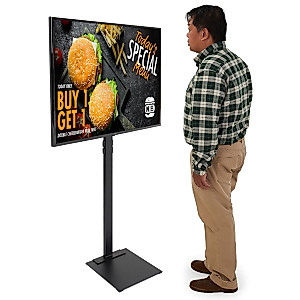 Displays2go Television Stand with Floor Mount, Steel Construction, Horizontal Orientation – Black (TVSVM3270B)