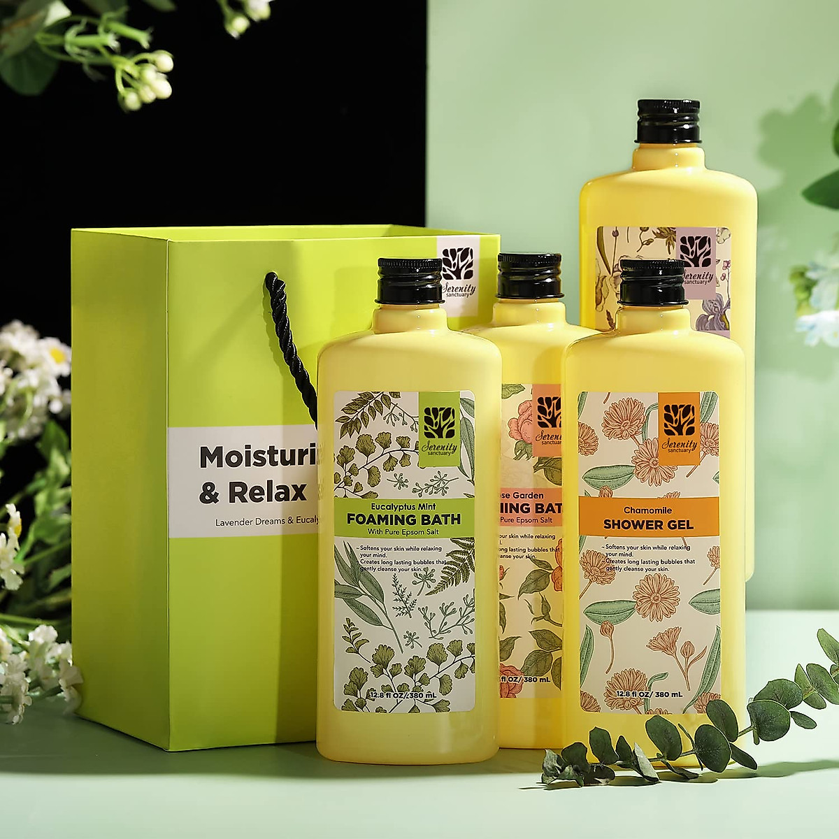 Bubble Bath for Women Adults, Scented Bubble Bath Gift Set for Women, 51.2 fl oz (Pack of 4), Bubble Bath with Shower Gel, Ladies Foaming Bath Variety, Mother's Day Gift for Mom