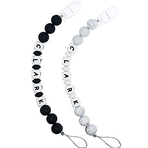 Pack of 2 Personalized Stroller Clip with Name(Black+Marble)
