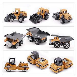 Childom Alloy Construction Engineering Vehicle Toys Set 12 Pack Stacker,Big Forklift,Heavy Duty Roller,Excavator,Heavy Transport Vehicle,Engineering Mixer Set for Kids Boys