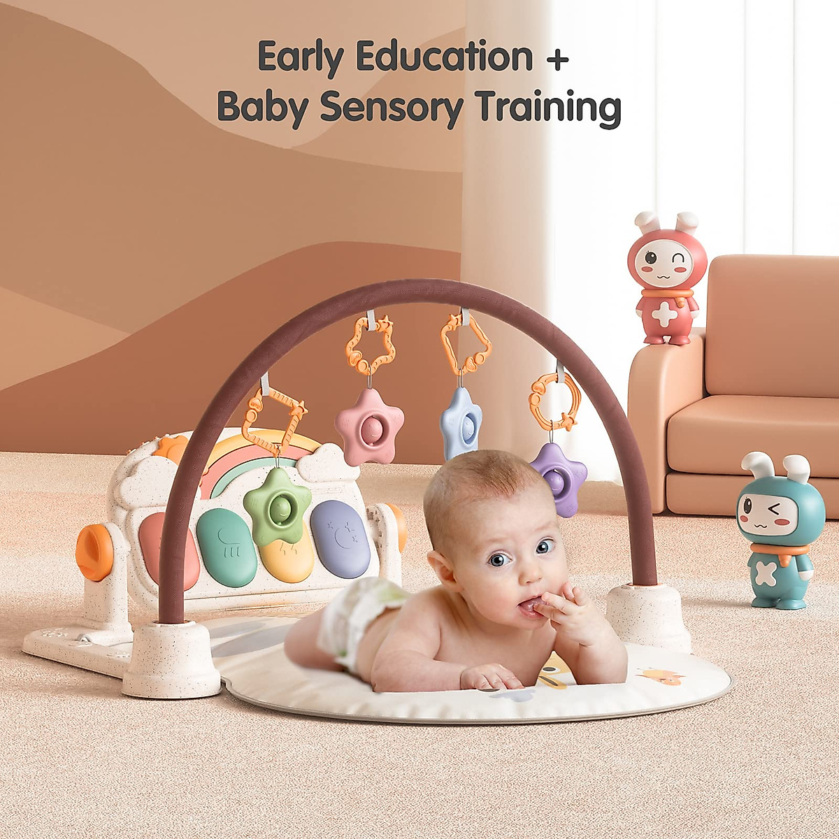 TUMAMA Baby Gym Activity Play Mat with Sounds,Lights and Music, Play Piano Gym,Early Development Light Up Playmat Toy Gift for Newborn Infants 0,3,6,9months (Giraffe)