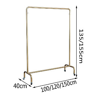 NEOCHY Heavy Clothes Rails, Modern Minimalist Metal Wheeled Clothes Hangers, Industrial Pipe Drying Racks, Display Racks/Golden/120X135Cm