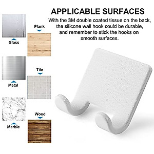 VANZAVANZU Razor Shaver Holder for Shower Wall Adhesive Hooks for Hanging, Bathroom Silicone Waterproof Shower Hooks Hair Brush Holder for Towel (2 Pack-White)