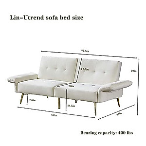 Lin-Utrend 67" Comfortable Velvet Couch，Convertible Sofa Bed, Living Room Sofas with Adjustable backrest and armrest, for Living Room, Apartment, Bedroom, Office, Shop(Beige)