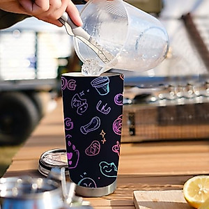 FOCIUZTA Graffiti-Style Rabbits, Cats, Food & Gaming 20oz Tumbler with lid, Travel Coffee Cup, Ideal for Easter, Gaming Enthusiast, Mother Day, and birthday gifts