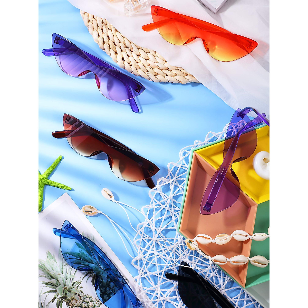 Weewooday 15 Pairs Candy Colored Rimless Sunglasses Cat Eye Colored Transparent Sunglasses for Women Men