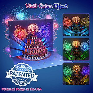INPHER Birthday Cards Fireworks Pop Up Cake Light and Music Happy Birthday Card Gift for Women, Men, Mom, Grandma