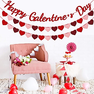 Happy Galentine's Day Felt Banner - No DIY Required - Galentine's Day Decorations - Valentines Felt Heart Garland Banner - Galentines Day Party Ladies Celebration Decorations Supplies