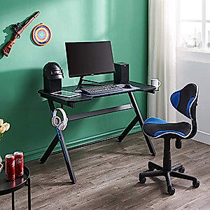 Home Office Low Back Computer Executive Chair by JJS, Ergonomic Mesh Chair with Extra Large Base and Pads, Black/Blue