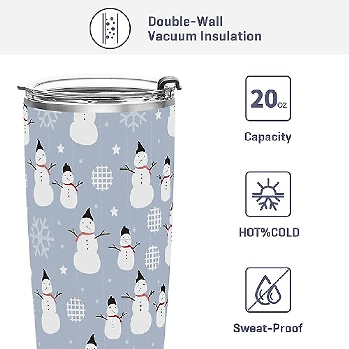 Jihqo Christmas Snowman and Snowflakes Tumbler with Lid and Straw, Insulated Stainless Steel Tumbler Cup, Double Walled Travel Coffee Mug Thermal Vacuum Cups for Hot & Cold Drinks 12oz