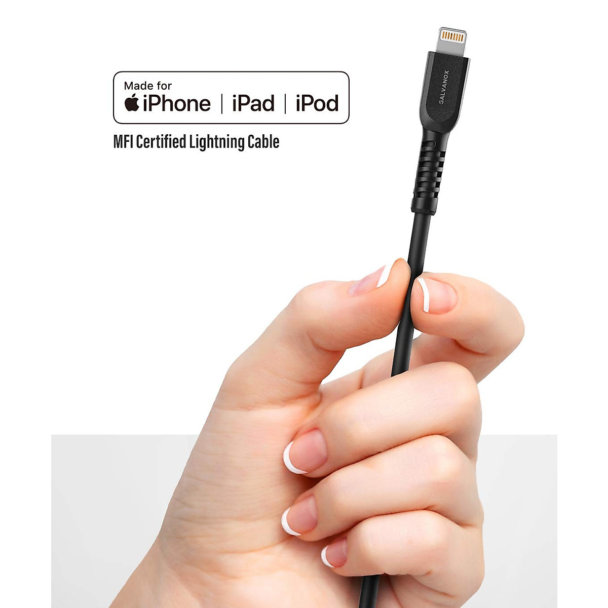 GALVANOX Short Lightning Charging Cable (3 Pack) Apple MFi Certified USB C to Lightning 1ft Braided Charger Cords Compatible with iPhone XR/11/12/13/14 Pro Max (Black)