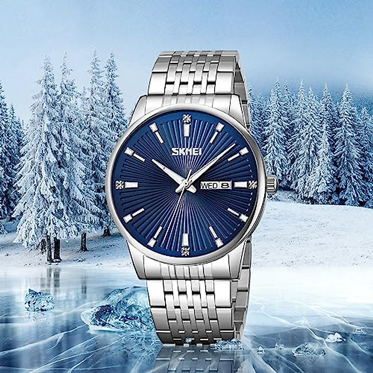 Diamond Watches for Men, Men Male Golden Big Face Business Dress Watch Waterproof LuminousLuxury Casual Quartz Analog Watches with Day Date Calendar and Stainless Steel Band