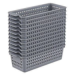 Hayixia Gray Plastic Slim Storage Basket, Small Shelf Organizer Basket Tray, Set of 12