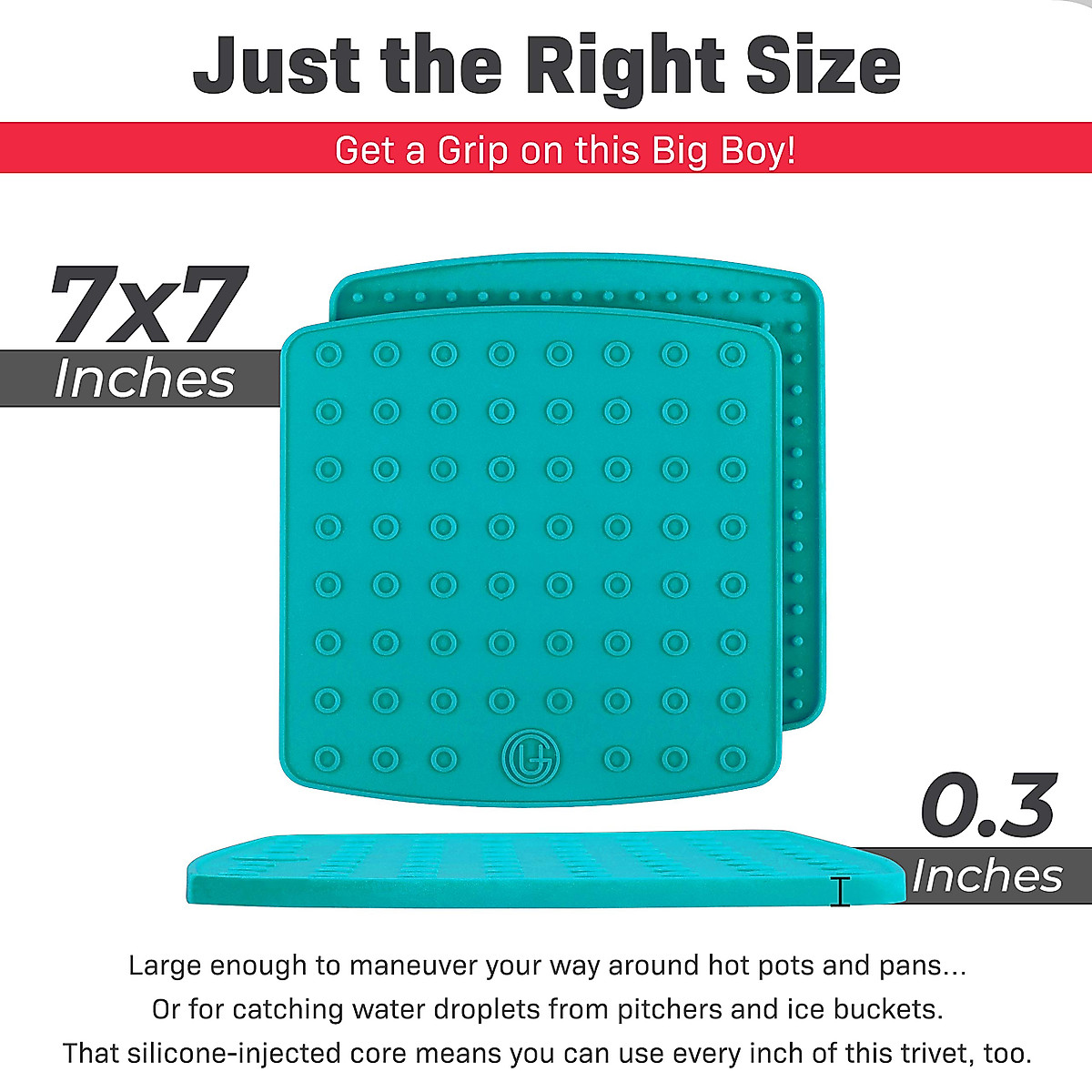 Premium Silicone Pot Holder for Pots/Pans | Multipurpose Trivets | Hot Pad, Spoon Rest, Coaster and More | 2 Pads | Featuring Heat Resistant Core Tech | UpGood Pro Series (Cool Kitchen Tools, Teal)