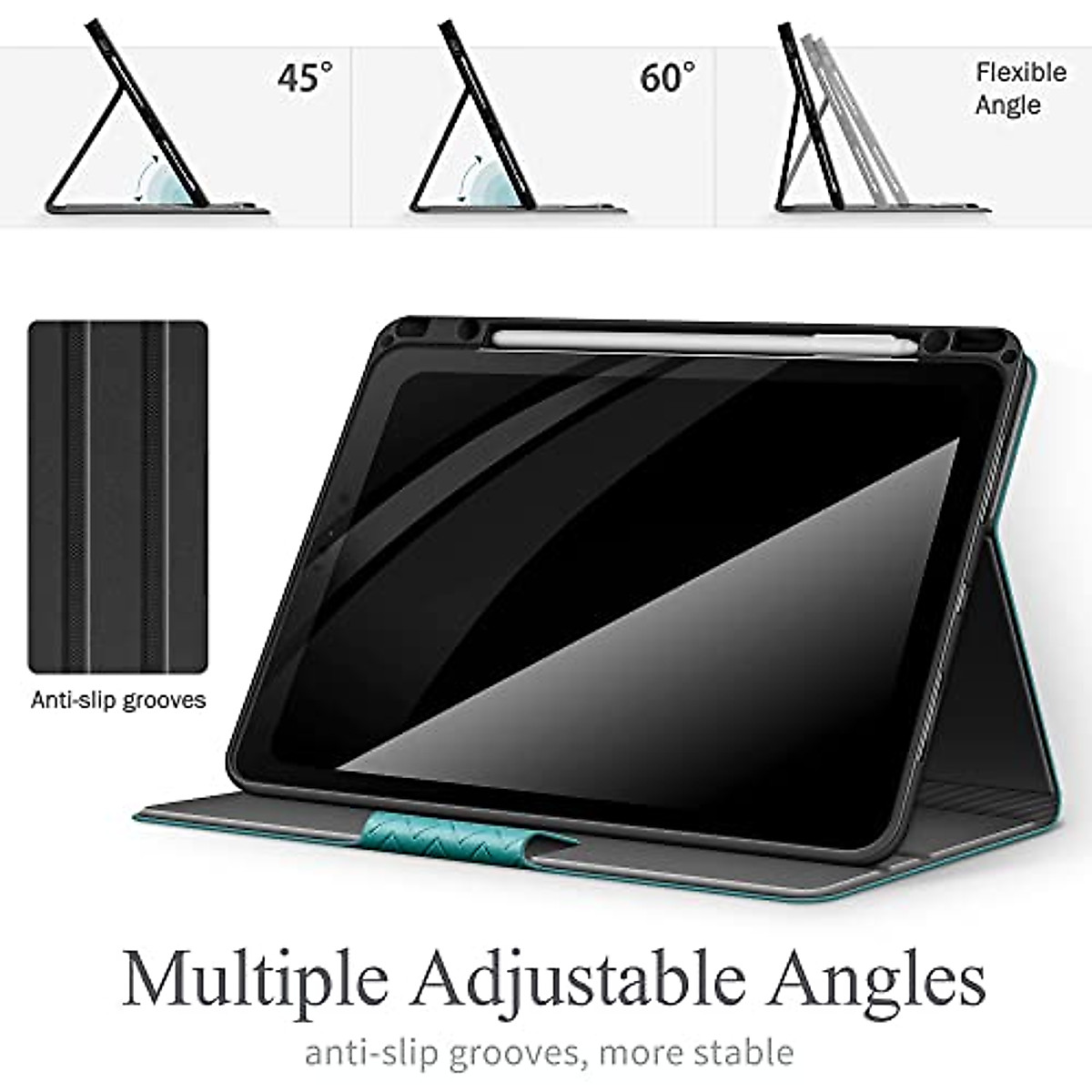 auaua Case for iPad Pro 12.9 6th/5th/4th/3rd Generation 2022/2021/2020/2018, Slim Durable Leather Stand Cover with Pencil Holder, Auto Sleep/Wake (Green)