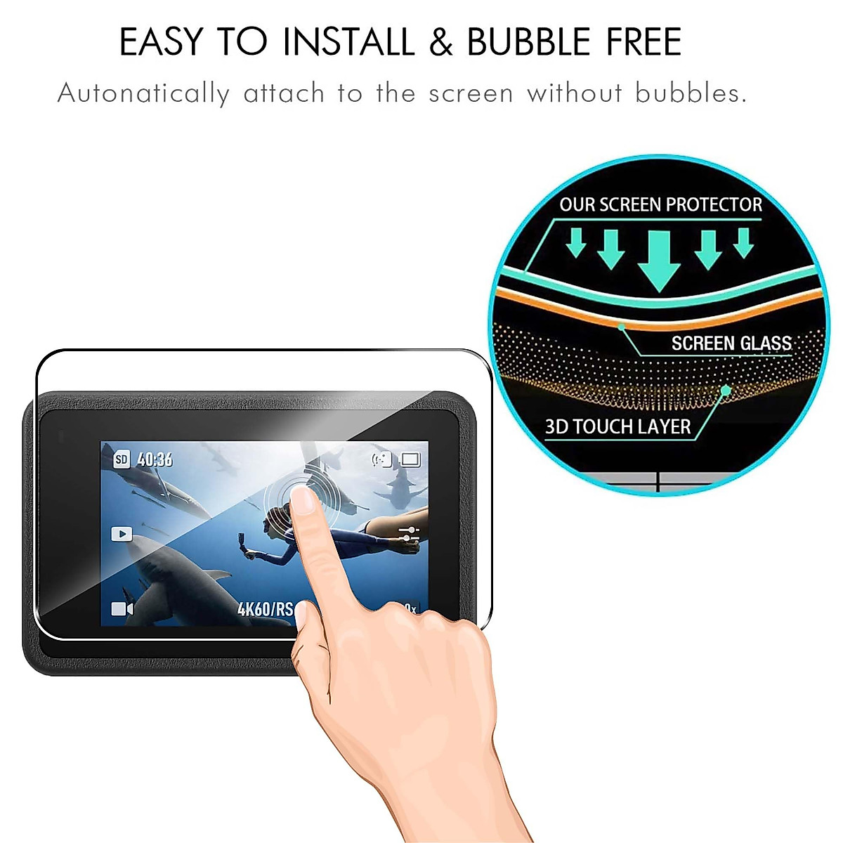 Suttkue for DJI Osmo Action 4 screen protector Tempered Glass flim ＆Camera Lens Protector Tempered Glass,High Definition Clear,Case Friendly(2+2+2 pack)