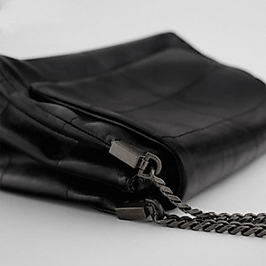 Womens Vintage Black Rock Style Flap Single Shoulder Bag with Chain Strap Faux Leather Luxury Zipper Messenger Handbag Pack Purse Chain Strap Faux Leather Purse