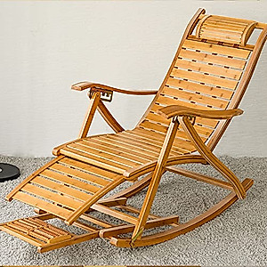 Lounge Chair, Outdoor Rocking Chair with 400 Lbs Weight Capacity, Bamboo Recliner Sadjustable, for Backyard, Lawn, Patio, Garden and Indoor (Color : with Brown Cushions, Size : Rocking Chair)