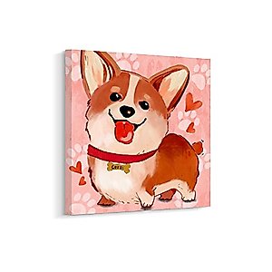 Cartoon Cute Corgi Dog Canvas Wall Art Print Picture for Kids Room (A, 12 x 12 inch)