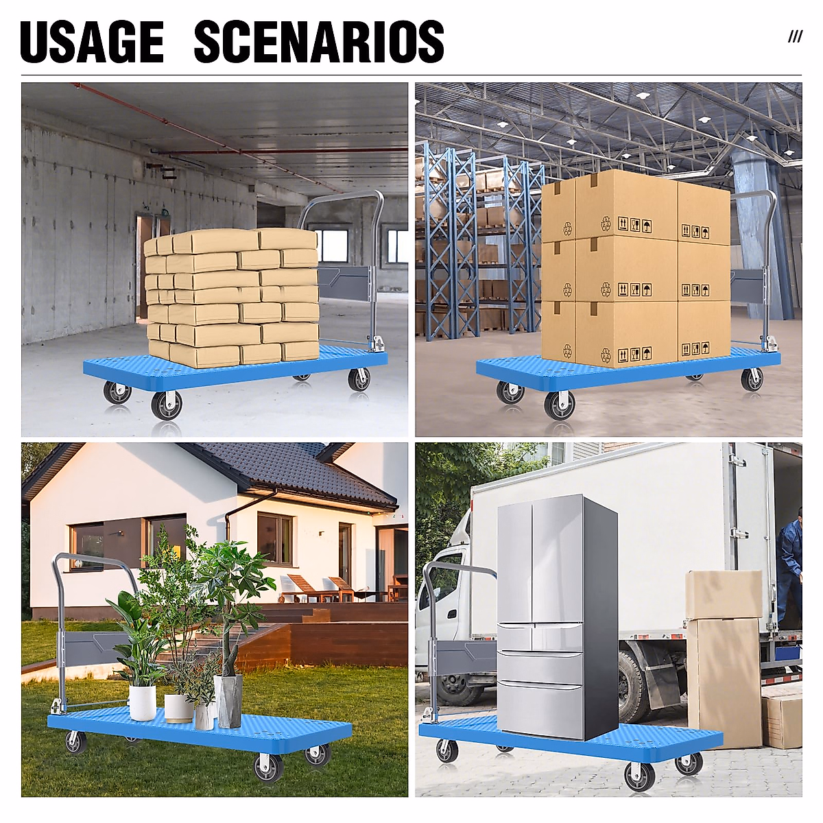 Heavy Duty Platform Truck, Industrial Panel Truck Cart 360 Degree Swivel Wheels, Flatbed Cart Add Reinforcing Steel Bar with 2200 lbs Capacity, 61X 27.5 inch