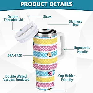 DIGTIA Stainless Steel Insulated Tumbler w/Handle & Straw, Poo Cartoon Double Wall Vacuum Travel Coffee Mug Cup w/Lid, Leak-Proof Sports Polka Dot Water Bottle,40oz