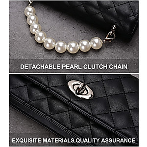 GM LIKKIE Clutch Purse for Women, Evening Envelope Quilted Wallet Bag, Crossbody Foldover Pearl Wedding Shoulder Handbag (Black)