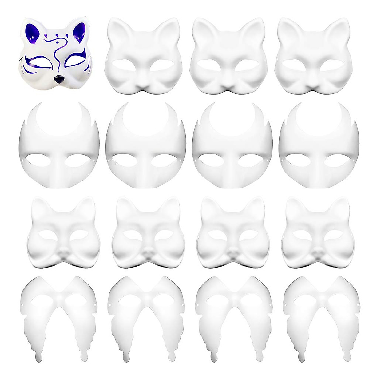 Lynkaye White Plain Masks,16 pcs DIY Unpainted Masquerade Masks Craft Mardi Gras Dance Cosplay Party Mask Costume (16 Pcs) (Style B)