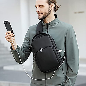 SSWEISIKER Sling Bag for Men, Men's Shoulder Bag and Chest Bag, Waterproof Small Crossbody Backpack with Multiple Pockets & USB Charging Port for Sports, Gym and Travel, Anti-theft & Minimalist, Black