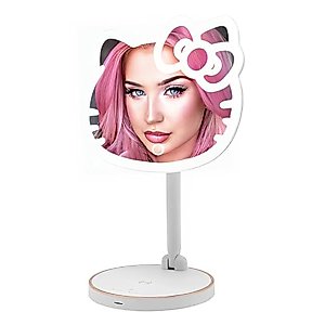 Impressions Vanity Hello Kitty Tabletop Mount LED Rechargeable Makeup Mirror with 360 Degree Rotation, Touch Sensor Desk Mirror with Light Strip and Adjustable Brightness