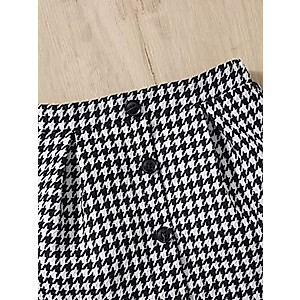 WDIRARA Toddler Girl's 2 Piece Outfits Polka Dots Mesh Top and Houndstooth Print Skirt Set Black and White 6-9M