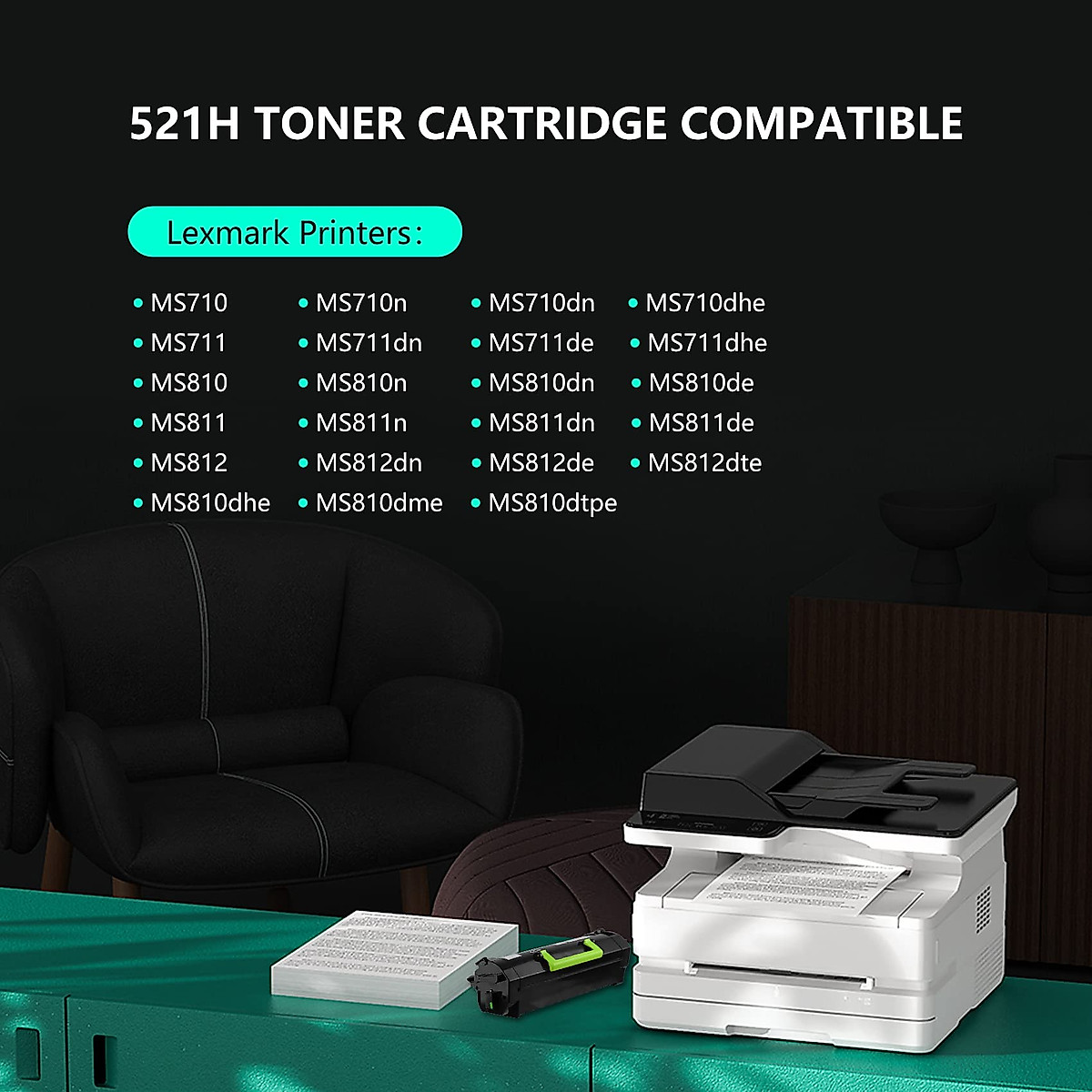 Pomeade Upgraded 521H Toner 52D1H00 Toner Cartridge Compatible with lexmark MS810 MS810n MS810dn MS811 MS811n MS811dn MS812 MS812dn MS812de MS710 MS710n MS711 MS711dn Printer（25,000 Yield, 1PK Black）