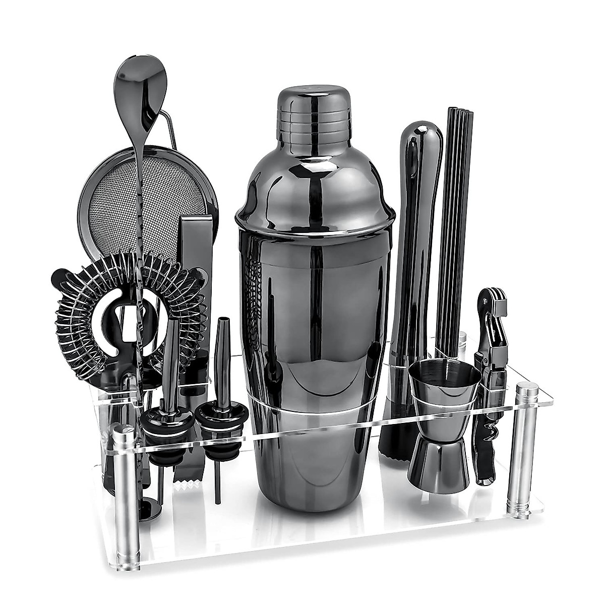 VG Cocktail Shaker Set with Acrylic Stand | 15 Pieces Mixology Bartender Kit | Bar Tools Set with All Bar Accessories for Dink Mixing, Beginers Home Bartending