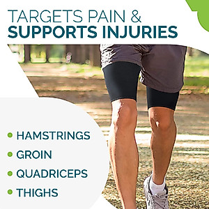 Thigh Compression Sleeve for Men & Women | Thigh Brace for Sciatica Pain Relief, Leg Injury, Hamstring & Hip Support | Ideal for Running & Workout (Large, Black)