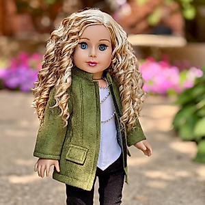- Autumn Stroll - 4 Piece Outfit for 18 Inch Doll - Green Coat, White Blouse, Black Velvet Leggings, Black Boots (Dolls Not Included)
