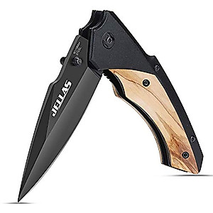 Jellas Pocket Knife, Bearing Folding Knives - 9Cr18 Stainless Steel Tactical Knife - Best Camping Hunting Fishing Survival Knife with Clip - Perfect Knives for Men and Women KN02