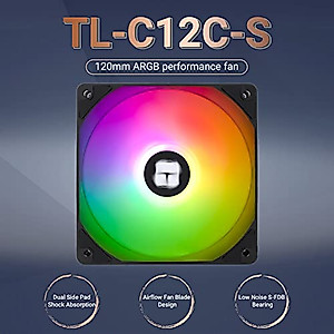 Thermalright TL-C12C-S CPU Fan 120mm ARGB Case Cooler Fan, 4pin PWM Silent Computer Fan with S-FDB Bearing Included, up to 1550RPM Cooling Fan