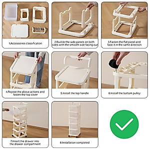 VODUR Plastic Storage Drawer Cart, Medium Home Organization Storage Container with 5 Large Drawers with Removeable Wheels, White Frame with Clear Drawers and Black Casters, Set of 1