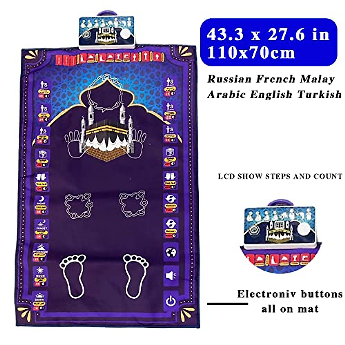 Asheep Smart Muslim Prayer Mat for Kids, Muslim Prayer Rug Electronic Islamic Prayer Mat with Worship Step Guide for Kids Toddlers, Kid Ramadan Gifts, 43.3x27.5 in (Color : Dark Blue)