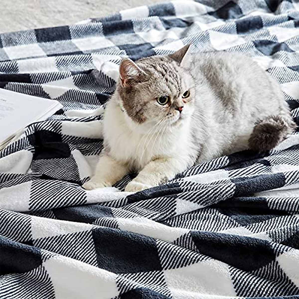 Touchat Fleece Throw Blankets, Black and White Buffalo Plaid Throw Blanket for Couch Sofa Bed, Soft Warm Fuzzy Cozy Plush Checkered Blanket, Lightweight Farmhouse Decor 50" x 60"