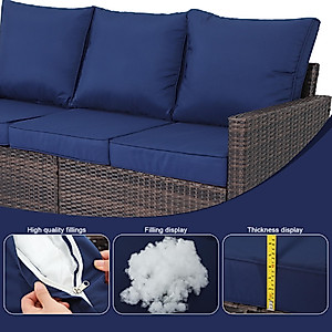 EortheX Patio Furniture Set, 3-Seat Outdoor Patio Couch Furniture Patio Wicker Sofa, All Weather Rattan Wicker Porch Furniture Anti-Slip Cushion