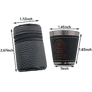 ZZHXSM Shot Glass 4pcs Stainless Steel Shot Glass With 1 Leather Cover Bag Portable Outdoor Travel Cup