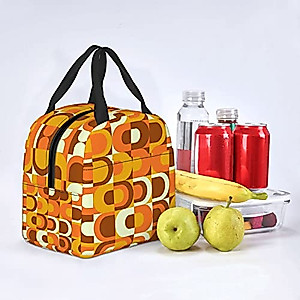70s Pattern Retro Inustrial In Orange And Brown Tones Reusable Insulated Lunch Bag For Women Men Waterproof Tote Lunch Box Thermal Cooler Lunch Tote Bag For Work Office Travel Picnic